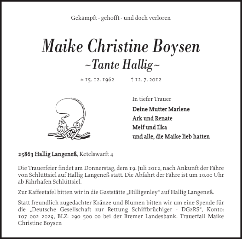 Traueranzeigen von Maike Christine Boysen | sh:z Trauer