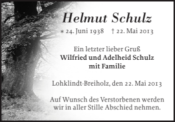 Traueranzeigen von Helmut Schulz | sh:z Trauer