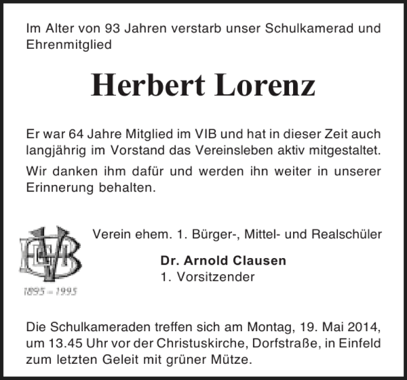 Traueranzeigen von Herbert Lorenz | sh:z Trauer