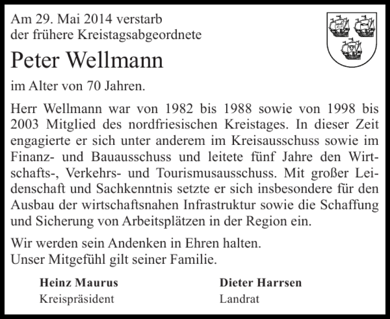 Traueranzeigen von Peter Wellmann | sh:z Trauer