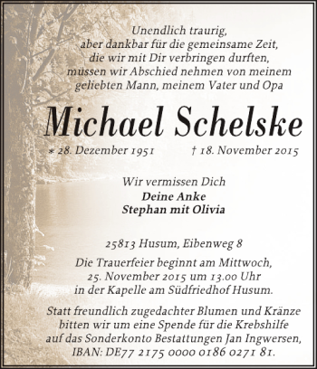 Traueranzeigen von Michael Schelske | sh:z Trauer