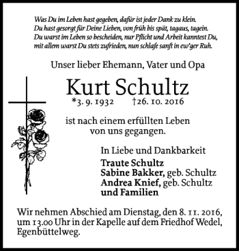 Traueranzeigen von Kurt Schultz | sh:z Trauer