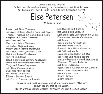 Traueranzeigen von Else Petersen | sh:z Trauer