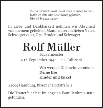 Traueranzeigen von Rolf Müller | sh:z Trauer
