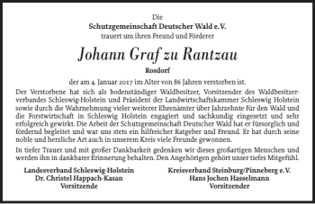 Traueranzeigen von Johann Graf Zu Rantzau | sh:z Trauer