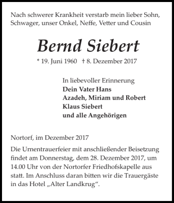 Traueranzeigen von Bernd Siebert | sh:z Trauer