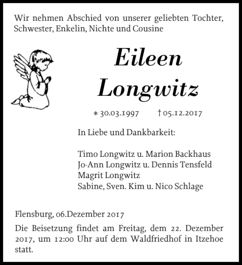 Traueranzeigen von Eileen Longwitz | sh:z Trauer