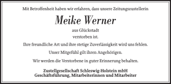 Traueranzeigen von Meike Werner | sh:z Trauer