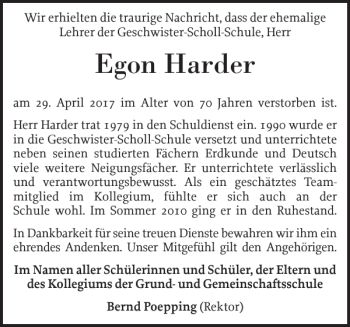 Traueranzeigen von Egon Harder | sh:z Trauer