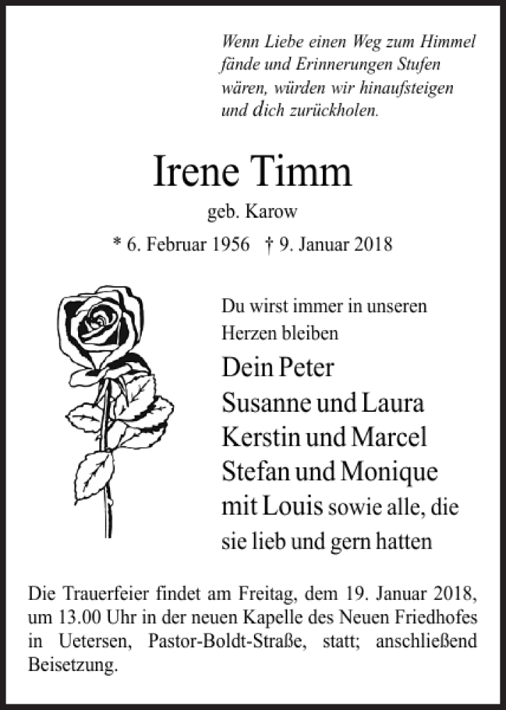 Traueranzeigen von Irene Timm | sh:z Trauer
