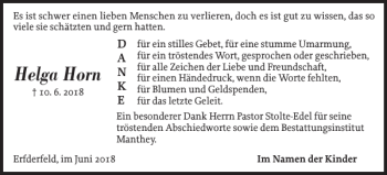 Traueranzeigen von Helga Horn | sh:z Trauer