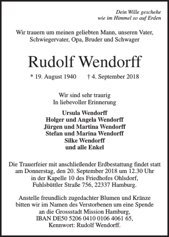 Traueranzeigen von Rudolf Wendorff | sh:z Trauer