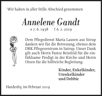 Traueranzeigen von Annelene Gandt | sh:z Trauer