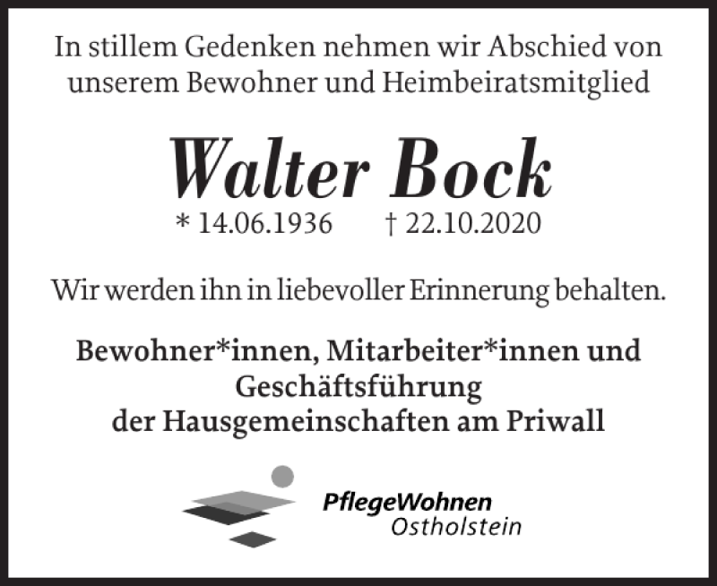 Traueranzeigen von Walter Bock | sh:z Trauer