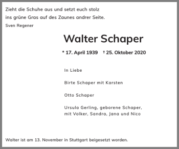 Traueranzeigen von Walter Schaper | sh:z Trauer