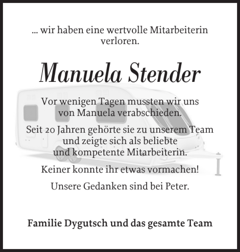 Traueranzeigen von Manuela Stender | sh:z Trauer