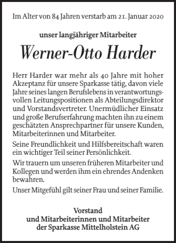 Traueranzeigen von Werner-Otto Harder | sh:z Trauer