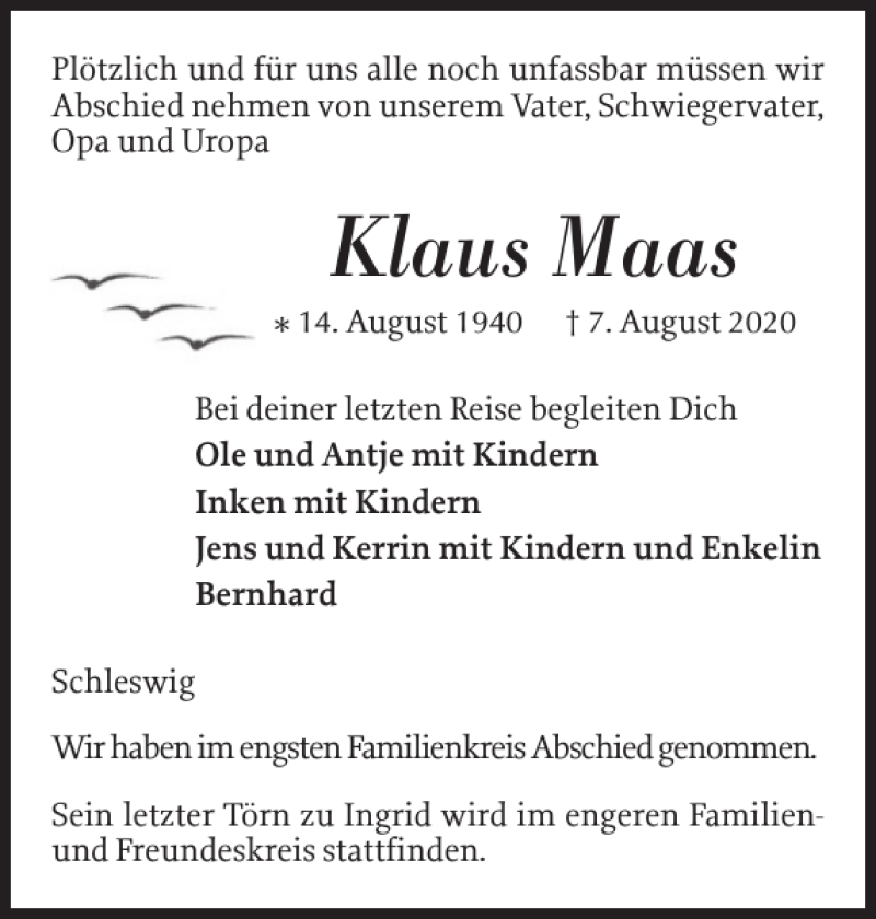 Traueranzeigen von Klaus Maas | sh:z Trauer