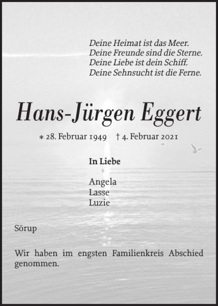 Traueranzeigen von Hans-Jürgen Eggert | sh:z Trauer