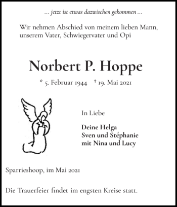 Traueranzeigen von Norbert P. Hoppe | sh:z Trauer