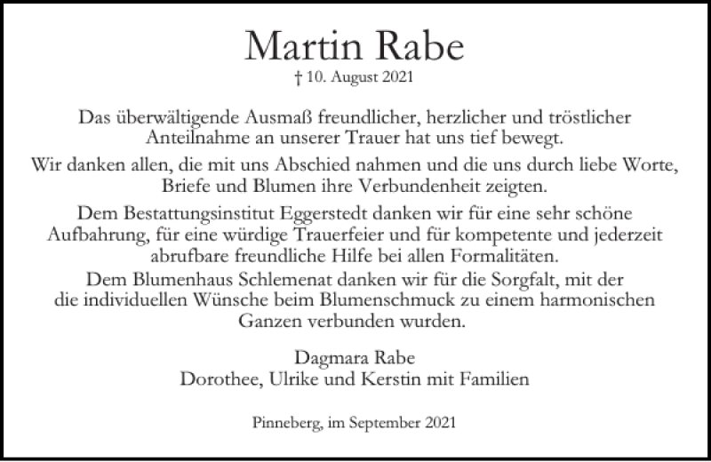 Traueranzeigen von Martin Rabe | sh:z Trauer