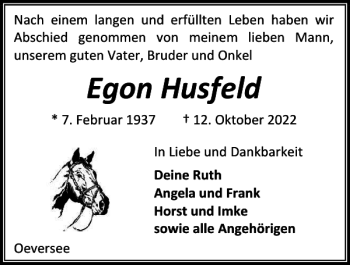 Traueranzeigen von Egon Husfeld | sh:z Trauer