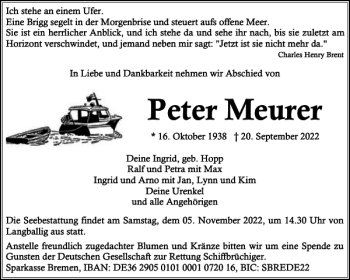Traueranzeigen von Peter Meurer | sh:z Trauer