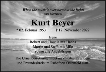 Traueranzeigen von Kurt Beyer | sh:z Trauer