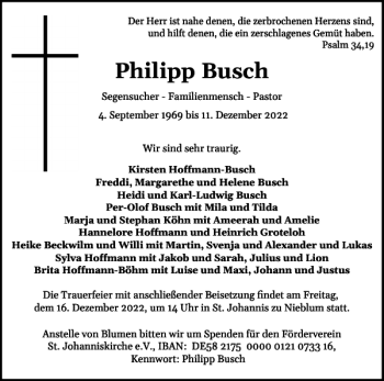 Traueranzeigen von Philipp Busch | sh:z Trauer