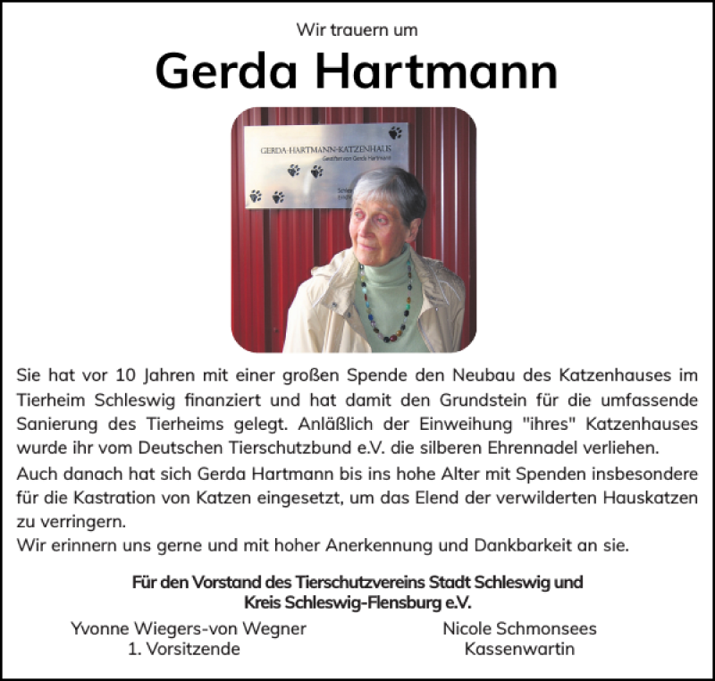 Traueranzeigen von Gerda Hartmann | sh:z Trauer