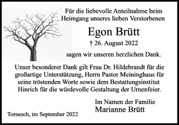 Traueranzeigen von Egon Brütt | sh:z Trauer