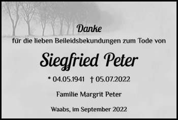 Traueranzeigen von Siegfried Peter | sh:z Trauer