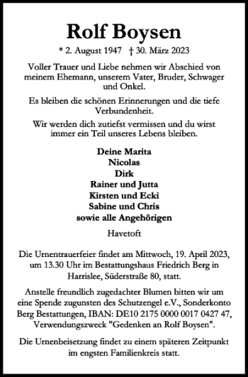 Traueranzeigen von Rolf Boysen | sh:z Trauer