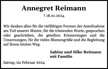 Traueranzeigen von Annegret Reimann | sh:z Trauer