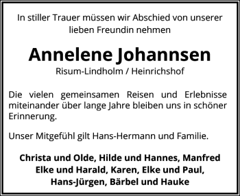 Traueranzeigen von Annelene Johannsen | sh:z Trauer