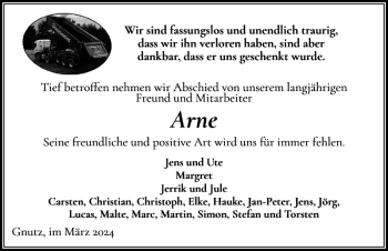 Traueranzeigen von Arne | sh:z Trauer