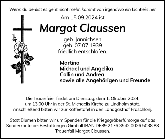 Traueranzeigen von Margot Claussen | sh:z Trauer