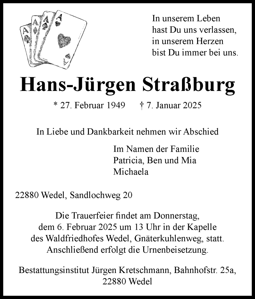 Traueranzeigen von Hans-Jürgen Straßburg | sh:z Trauer