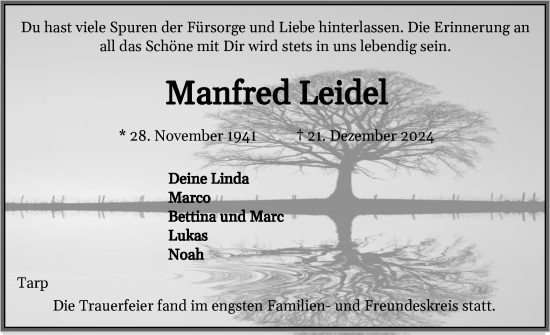 Traueranzeigen von Manfred Leidel | sh:z Trauer