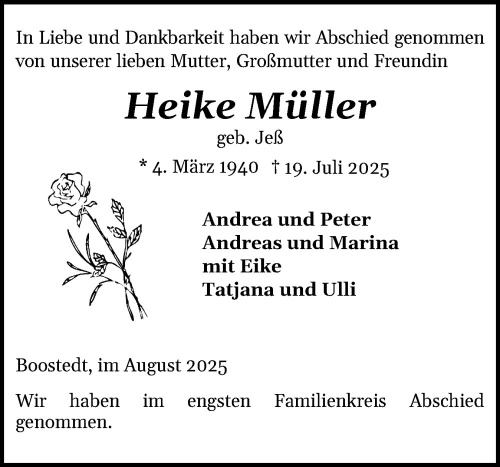 Traueranzeigen von Heike Müller | sh:z Trauer